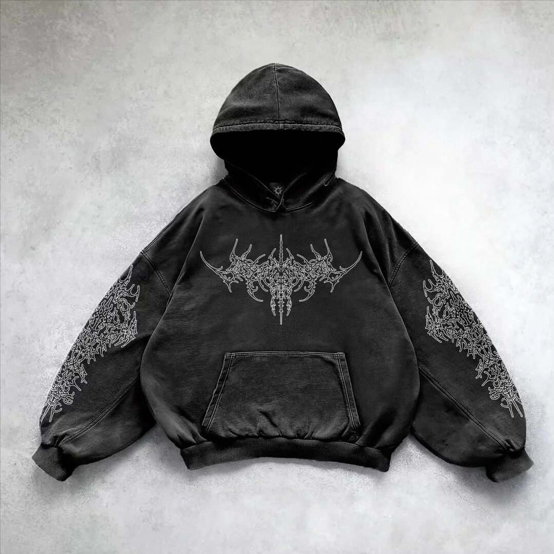 Y2K Black Winged Reaper Готические худи из хлопка Черный, M, high quality11