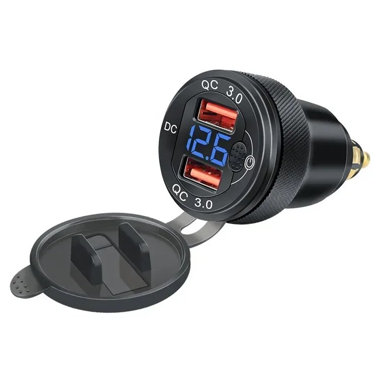 USB-зарядное устройство PD QC3.0 для мотоциклов, адаптер питания 12В, разъем Hella DIN с blue USB