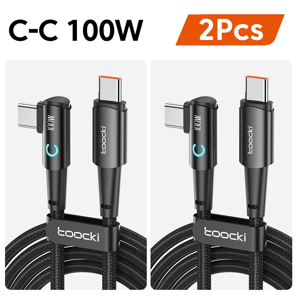 Кабель USB C к USB C, 60W - 100W, черный, 1 - 2 метра C to C 2m Black, 100W 2Pcs