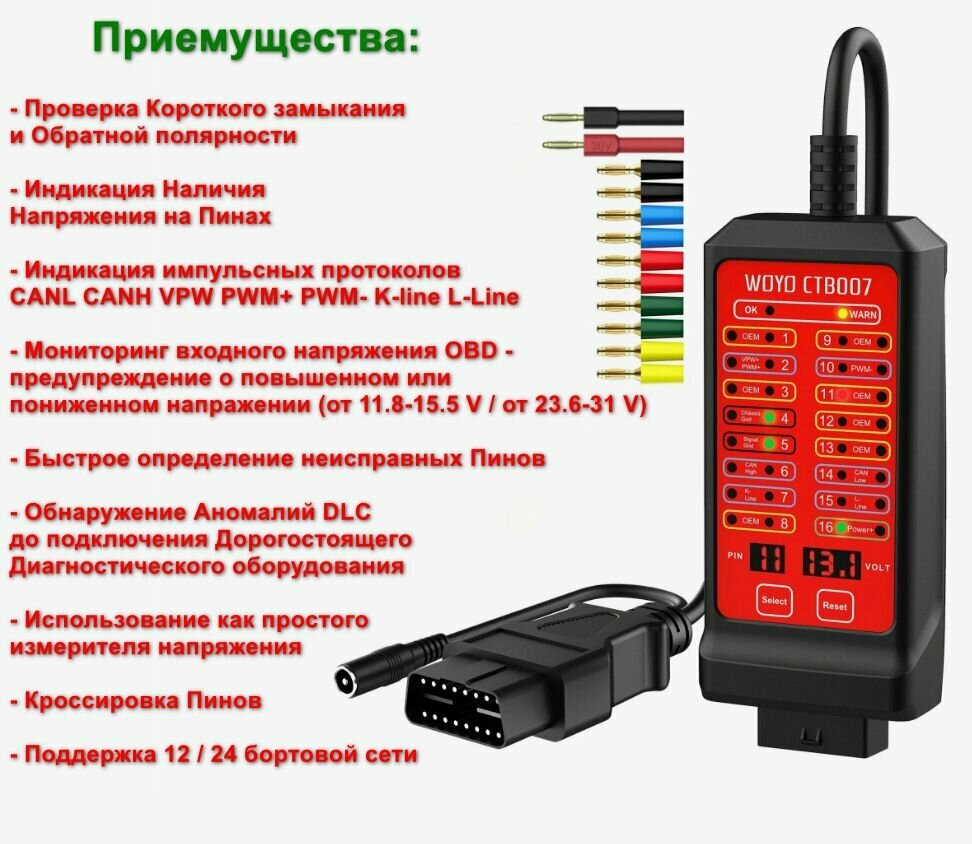 Тестер перепиновщик OBD2 WOYO CTB007 CAN Tester Box