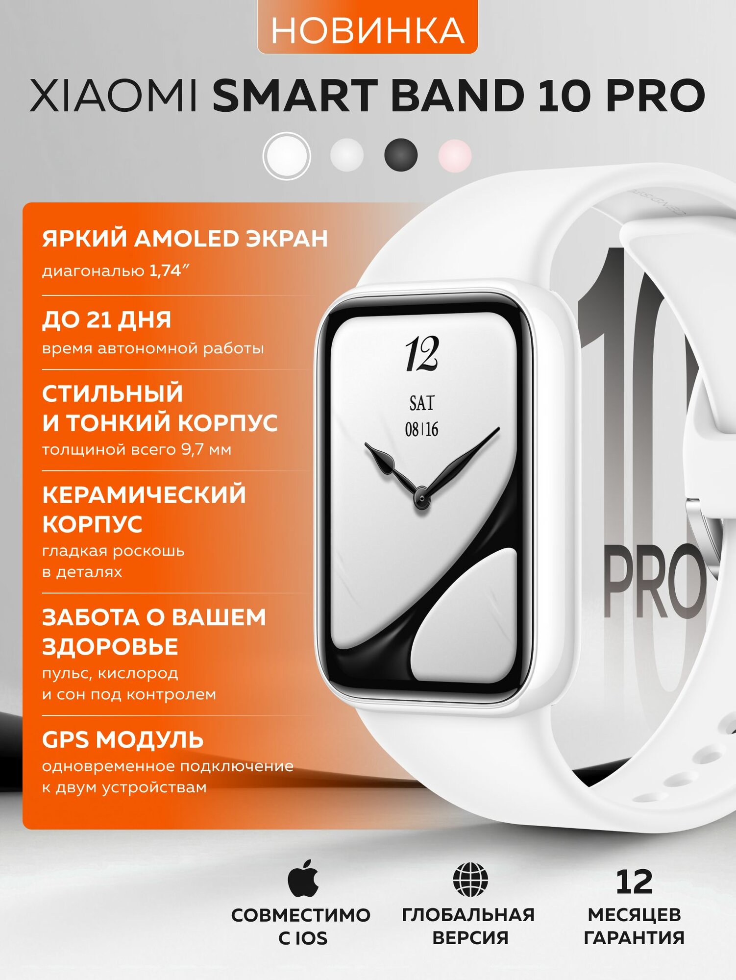 Фитнес-браслет Xiaomi Smart Band 10 Pro Ceramic Edition BHR095AGL (Pearl White)