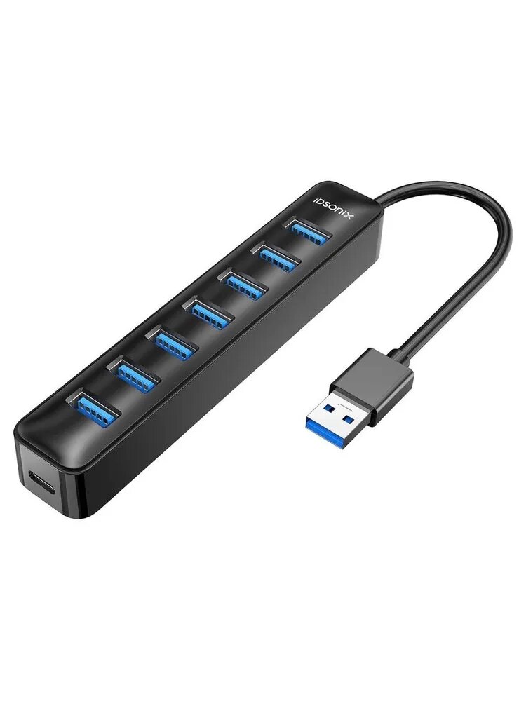 7-портовый USB 3.0-концентратор iDsonix-IAU3 (черный) используется для подключения флеш-накопителей, дисков и периферийных устройств