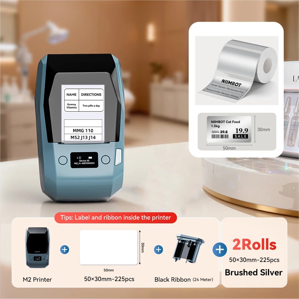 Niimbot M2 термотрансферный принтер этикеток 300 dpi темно-синий 50x30-BrushedSilver2