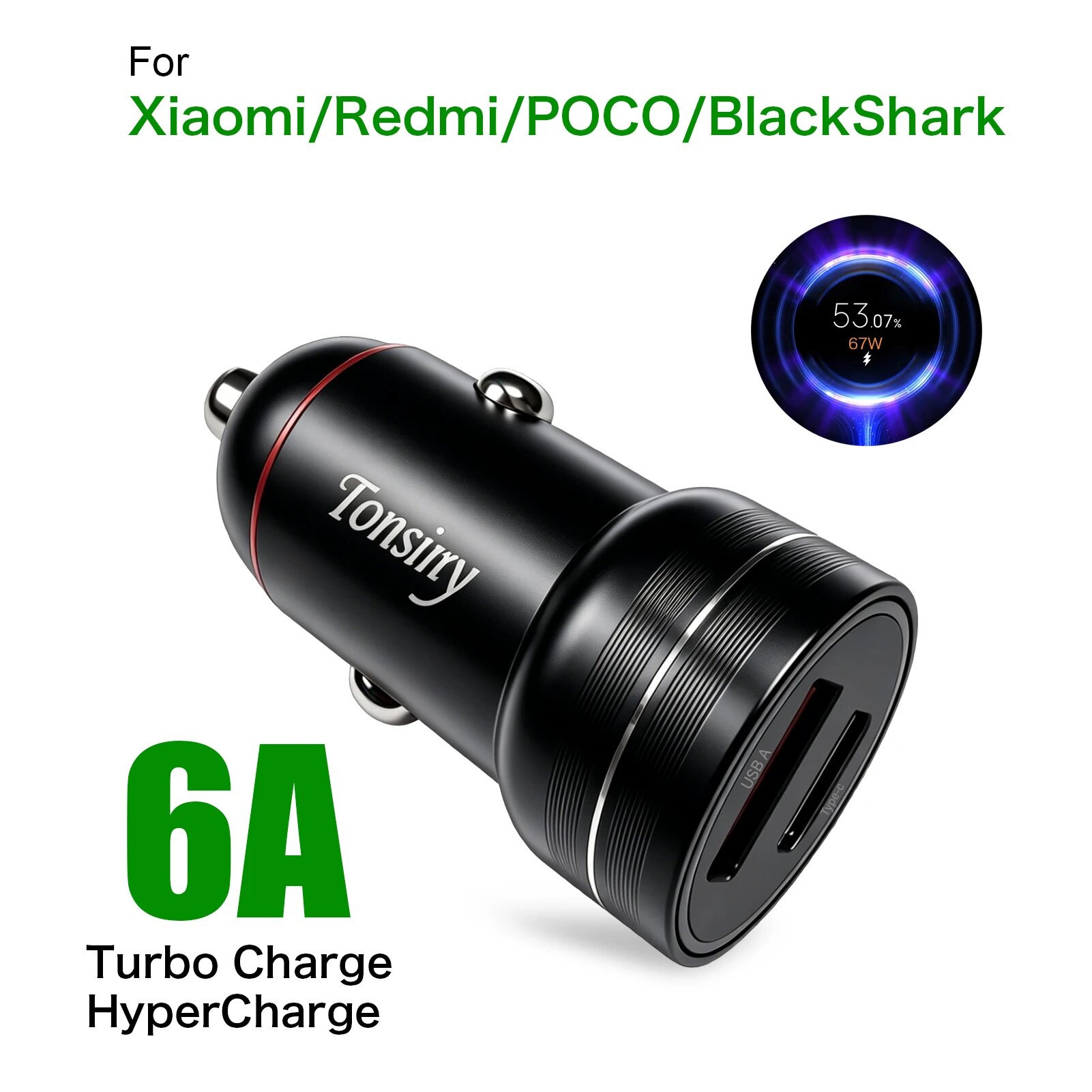 Автомобильное Зарядное Устройство 6A Hypercharge Для Xiaomi Redmi Note Poco Mi car charger only