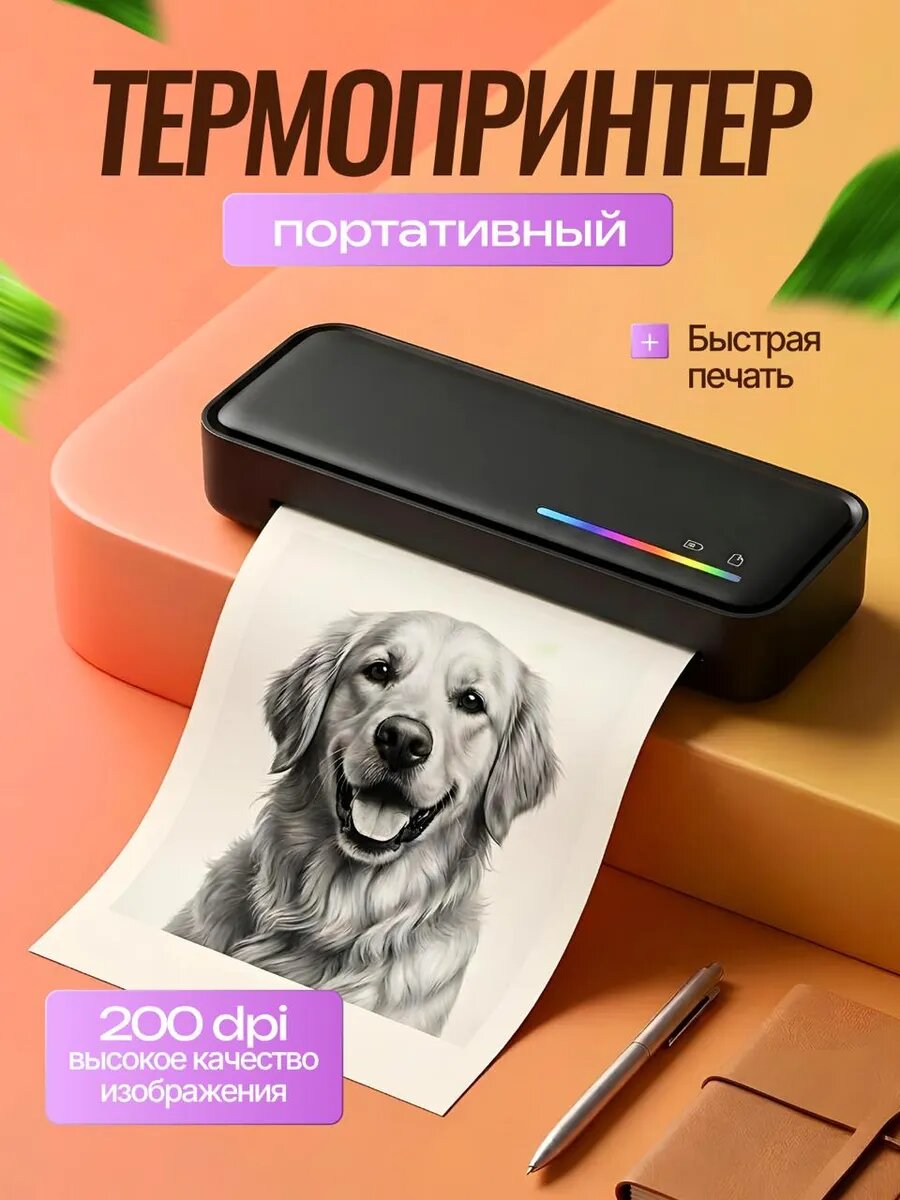Термопринтер мини портативный А4 для этикеток, наклеек, тату, документов