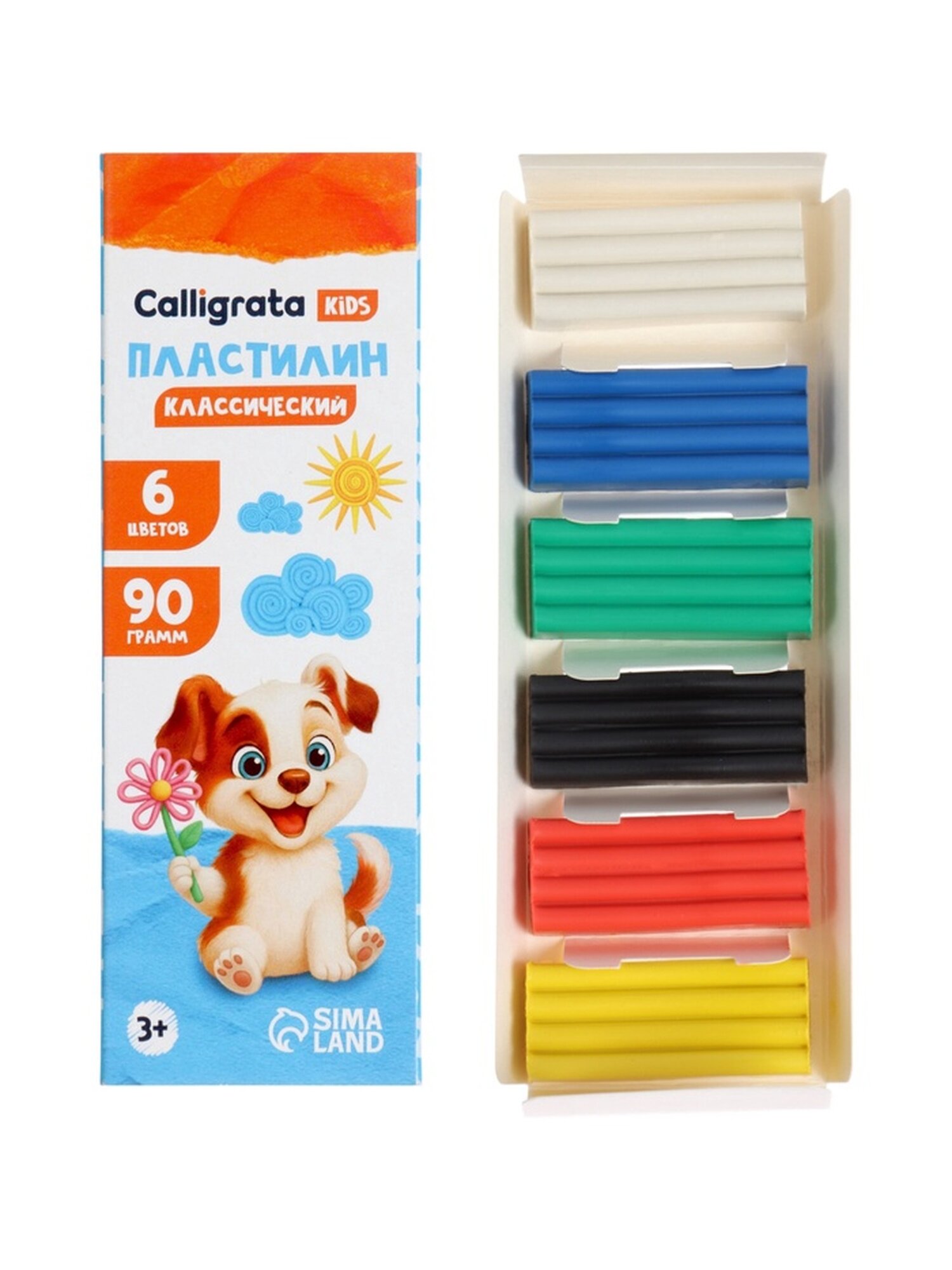 Пластилин Calligrata, для детского творчества, 6 ярких цветов, 90г