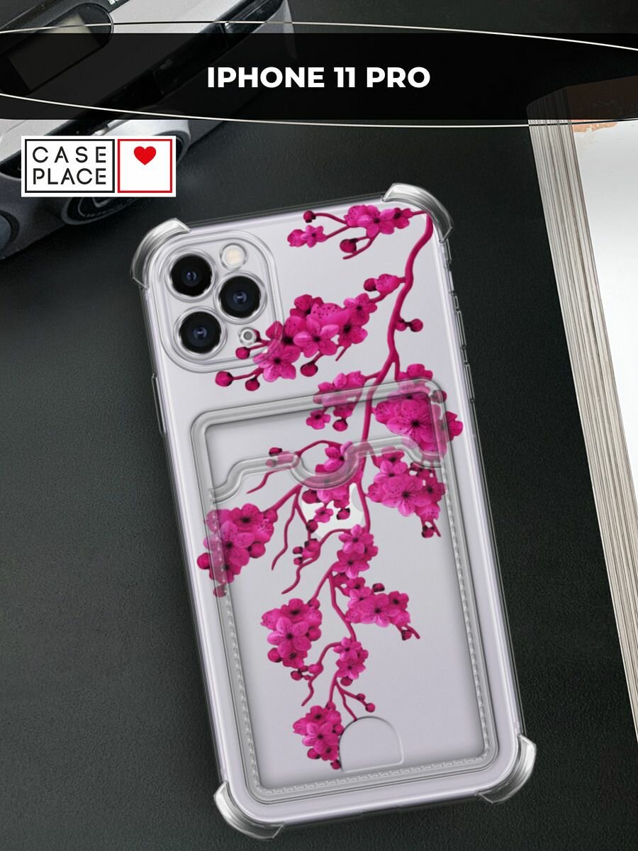 Чехол на Apple iPhone 11 Pro (Айфон 11 Про) с картой и принтом Яркая розовая сакура