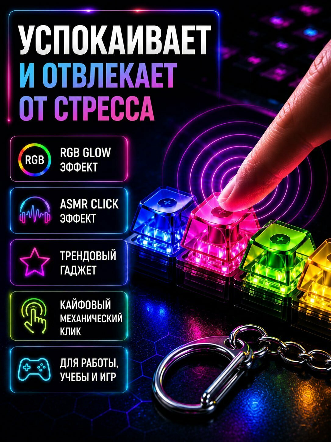 Кейкап антистресс, Брелок антистресс, Брелок клавиатура