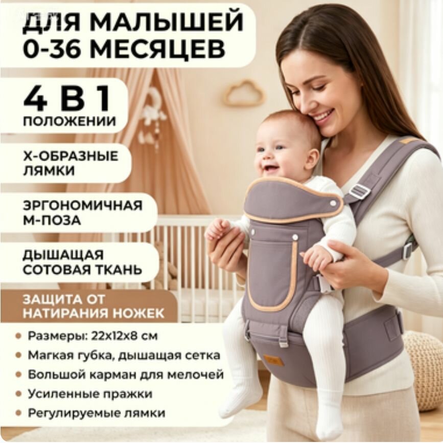 Эргорюкзак кенгуру 4 в 1 для новорожденных от 0 месяцев . Слинг-переноска для малышей , Рюкзак-переноска детский