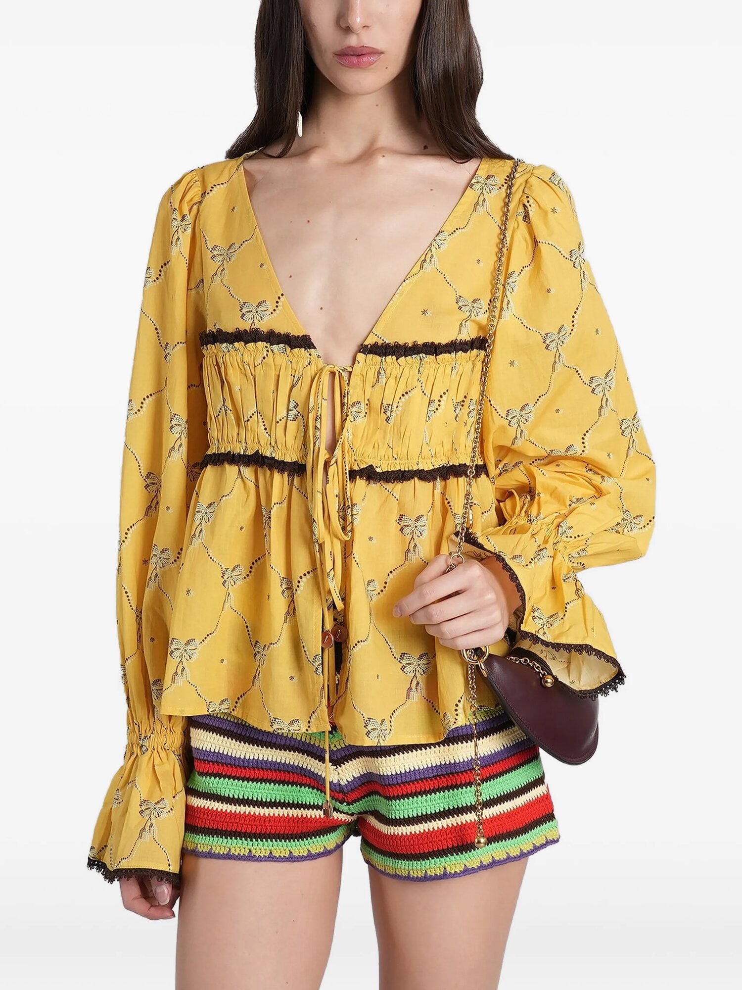 Топ Bow-print ruffled top