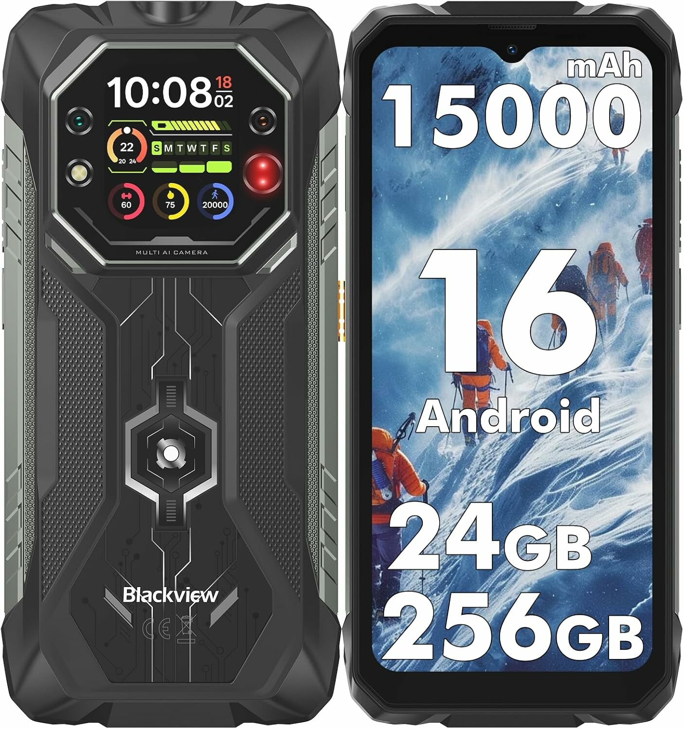 Blackview ROCK 1, Android 16, 15000 мАч, 24 (12+12) ГБ + 256 ГБ, 6,56-дюймовый HD-экран