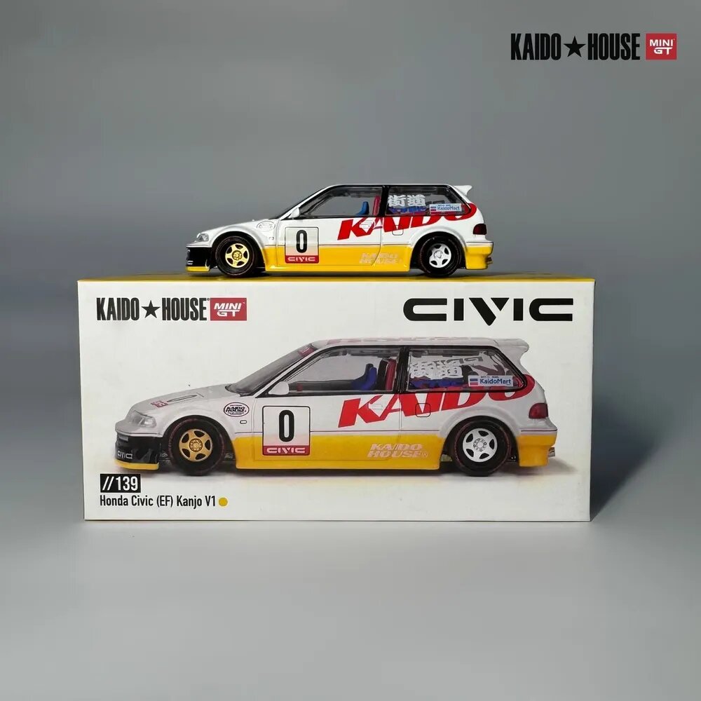 MINI GT+KAIDO HOUSE Khmg139 Honda Civic (EF) Kanjo V1 Под Давлением Автомобиль Модели 1/64 Kaido Works V1
