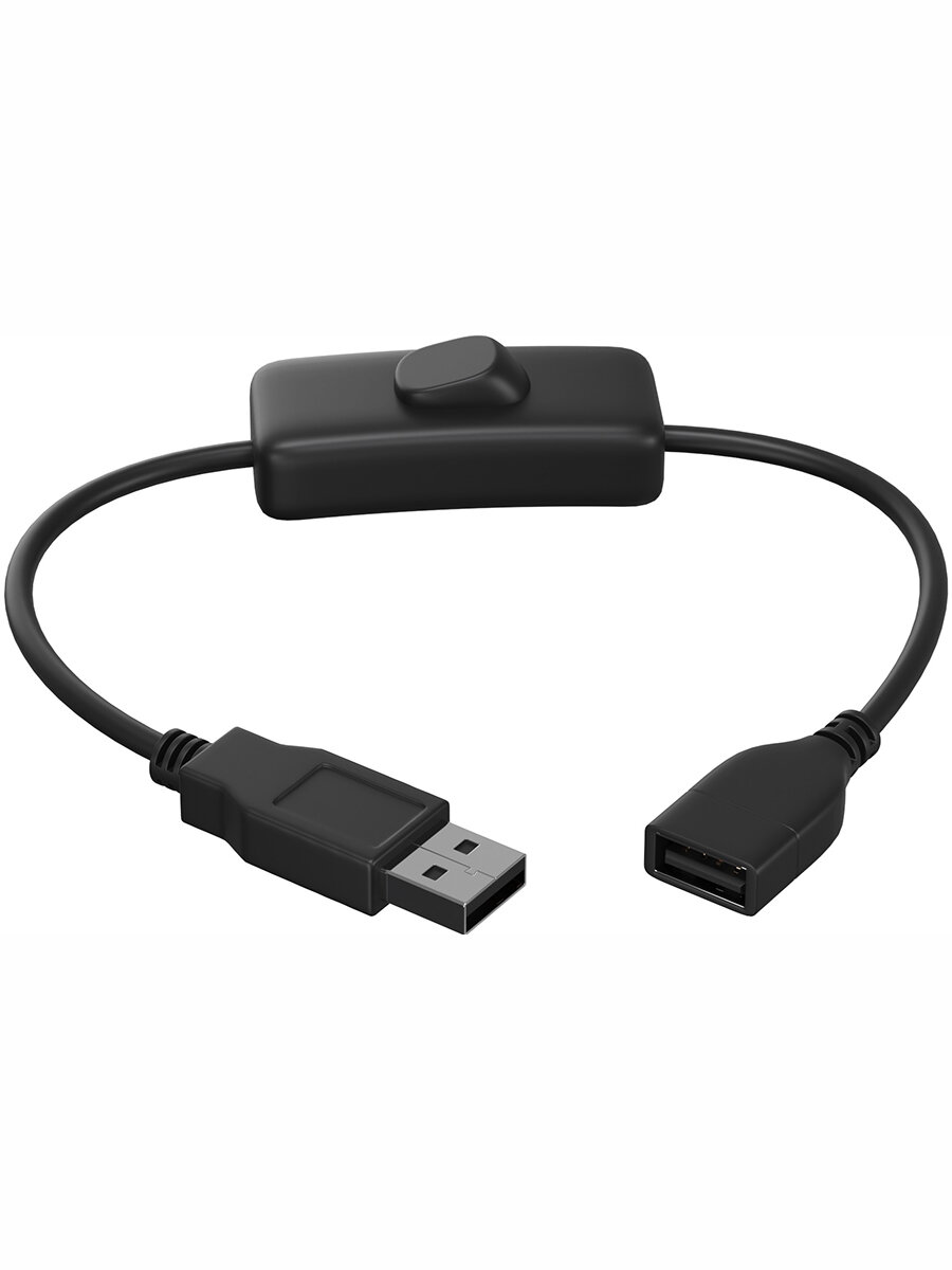 Кабель удлинитель переходник USB GSMIN 303 с выключателем 2А, 30 см (Черный)