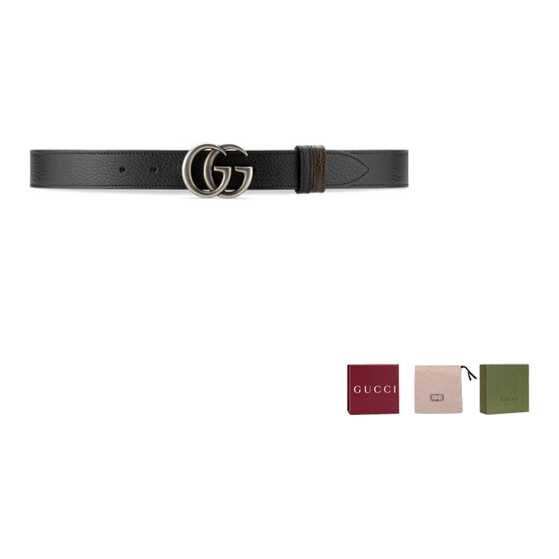 GUCCI GG Marmont Ремни из коровьей кожи Унисекс Черный Коричневый Ширина 3 см 110