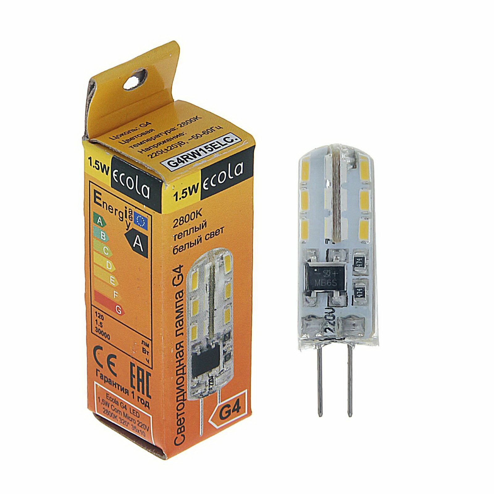 Лампа светодиодная Corn Micro, G4, 1.5 Вт, 2800 K, 320°, 35x10 мм