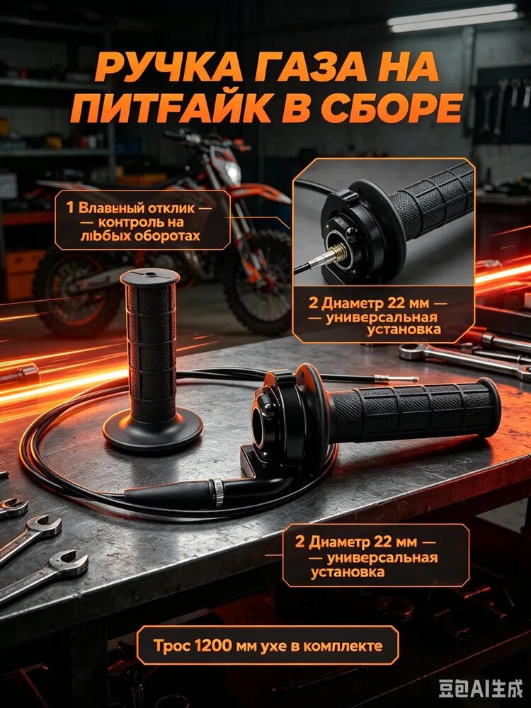 Ручка газа мотоцикла 22 мм с тросом 1200 мм, комплект газовой ручки с грипсами, универсальная для мотоцикла, скутера и электробайка