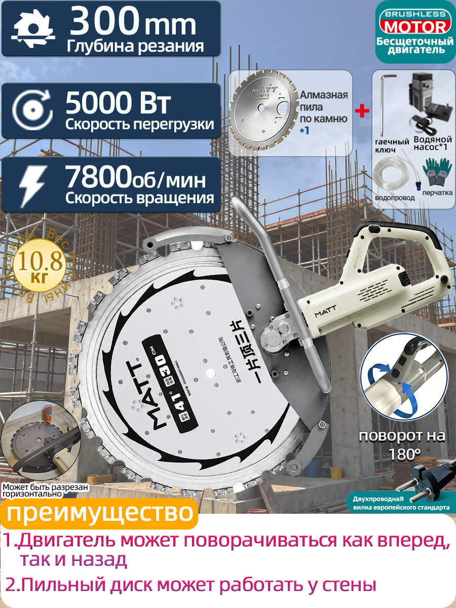 Мощная машина для нарезания канавок, не требующая регулировки бесщеточная дисковая бензопила для резки бетона, предназначенная для резки и обработки бетонных стен.