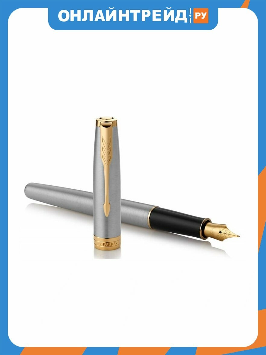 Ручка перьевая Parker Sonnet Core F527 (1931504) Stainless Steel GT F перо сталь нержавеющая/позолота подар. кор.