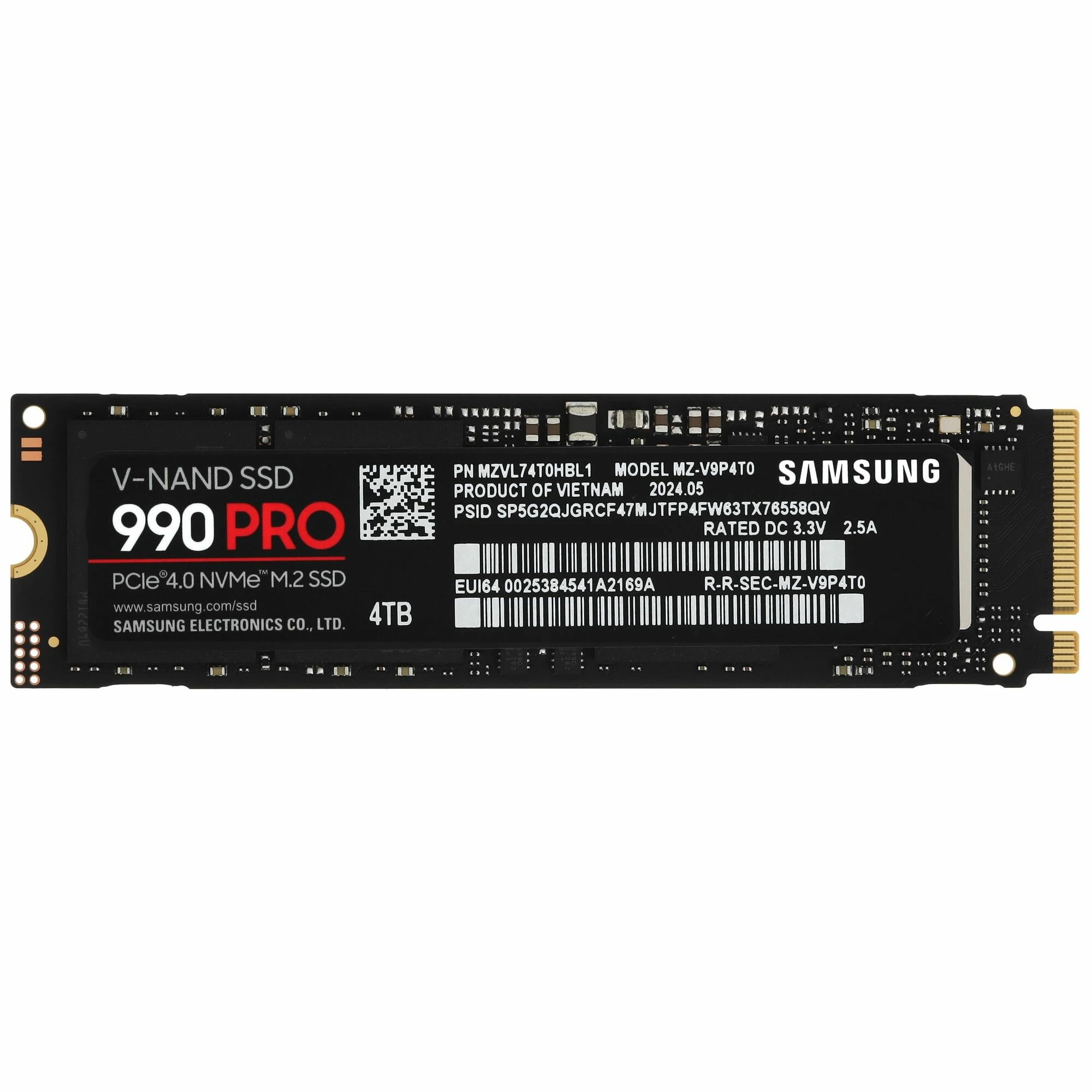 4 ТБ M.2 NVMe накопитель Samsung 990 PRO (MZ-V9P4T0BW) - PCI-E 4.0, чтение - 7450 МБ/с, запись - 6900 МБ/c, TBW - 2400