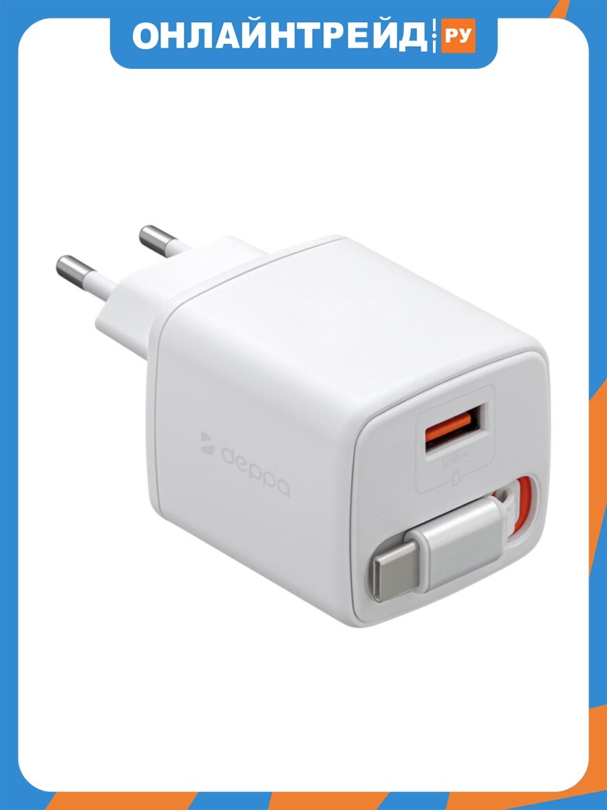 Сетевое зарядное устройство Deppa 30Вт, USB-C/USB-A, GaN, белый (11484)