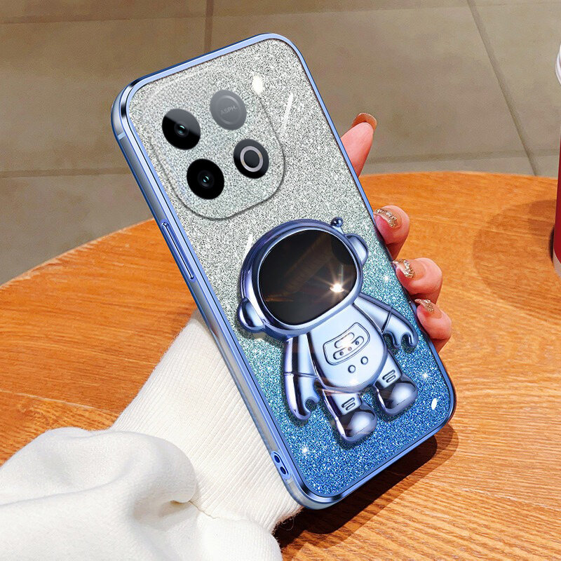 Чехол Vivo IQOO Neo 10 гальваническим покрытием, противоударный, защита камеры, подставка астронавты с зеркалом (Vivo IQOO Neo 10)