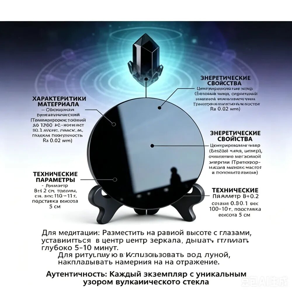 Талисман Оберег/Черное зеркало натуральный камень Обсидиан, 8 см.
