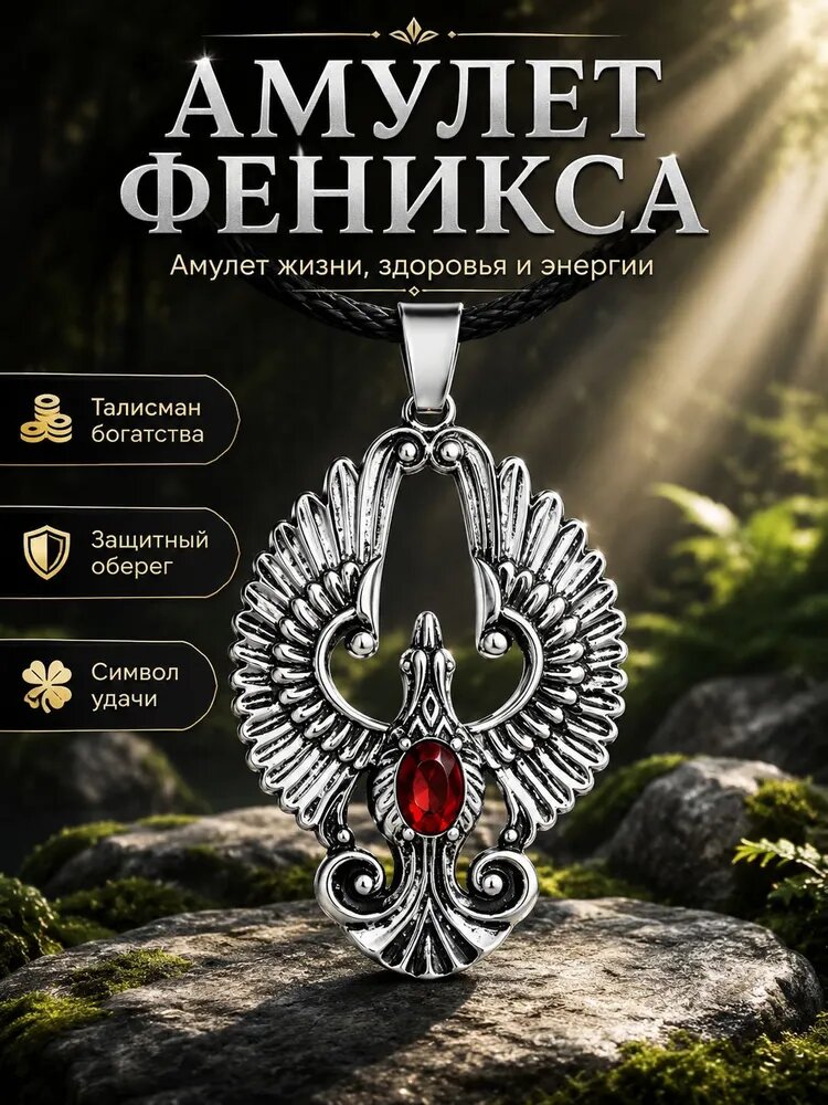 Феникс, Амулет жизни, здоровья, энергии, талисман богатства, защитный оберег (серебро)
