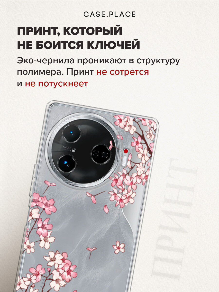 Чехол на Tecno Camon 30 Pro 5G / Текно Камон 30 Про 5G с принтом "Ветви сакуры 1", прозрачный — фото 1