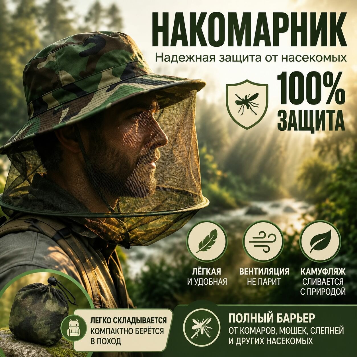Москитная шляпа от комаров накомарник противомоскитный