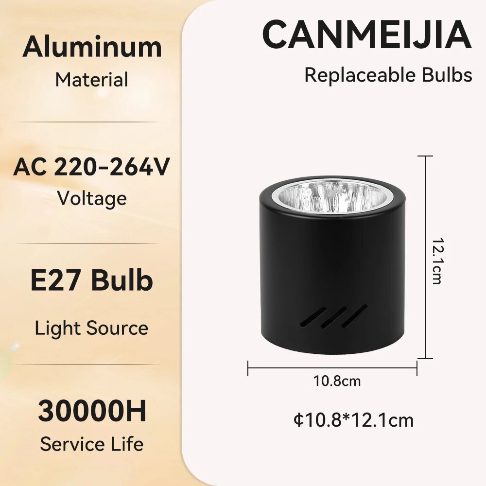 Потолочный светильник CANMEIJIA черный, E27, 220В, 12.1см