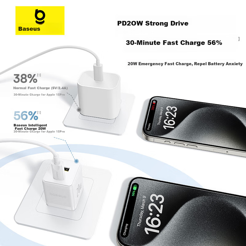 Базус PD20W двухпортовый быстрый зарядный блок для iPhone 15/14, iPad, Huawei и Xiaomi устройств Версия：Национальная