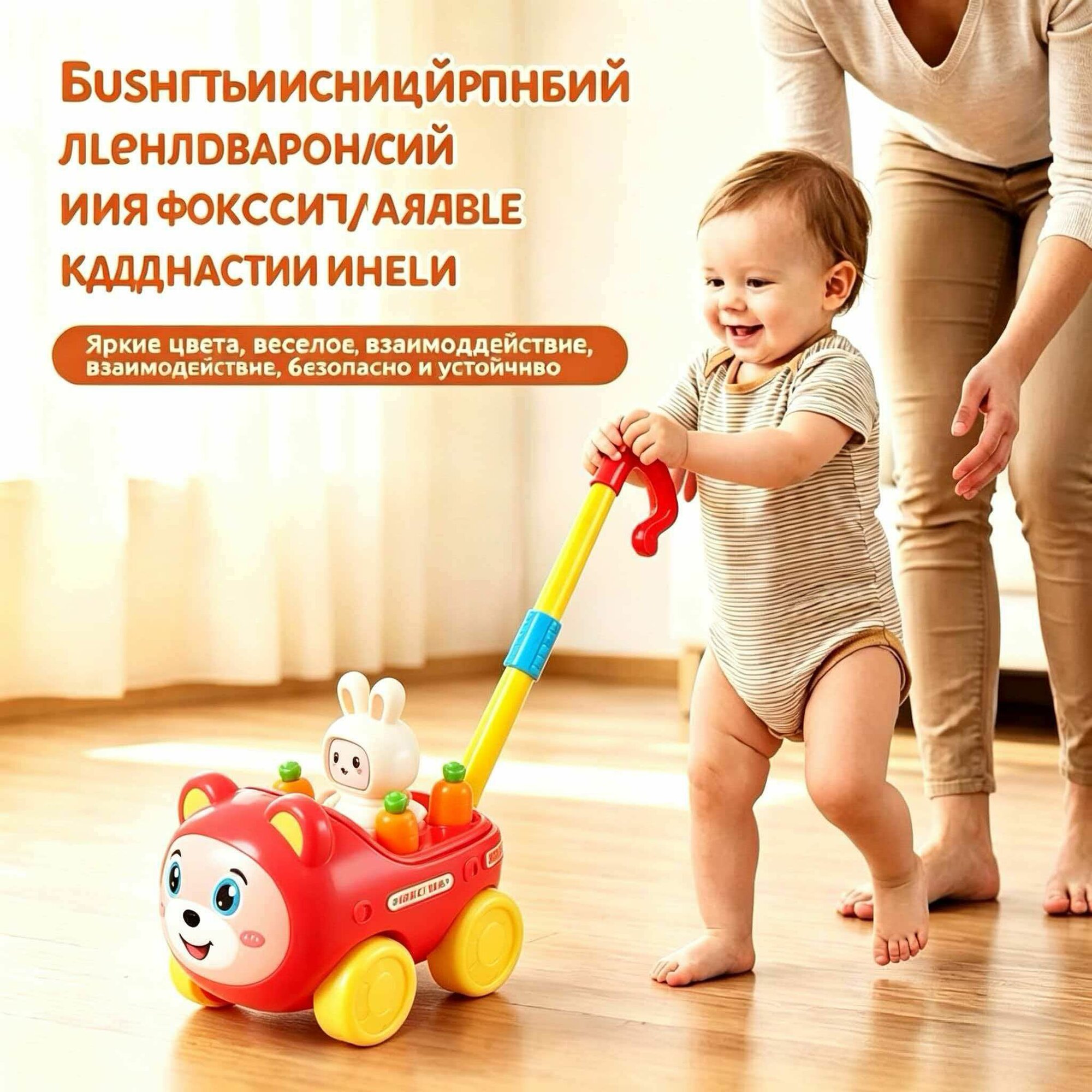 Детская каталка-паровоз на палочке
