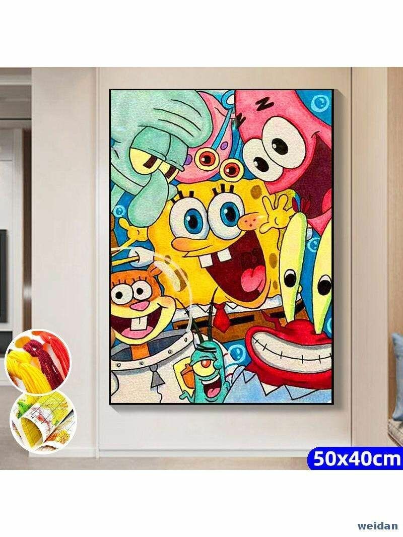 Набор для вышивания крестом, вышивка крестиком Губка Боб, 11CT 50x40cm, полная зашивка, (без подрамника, без рамки)