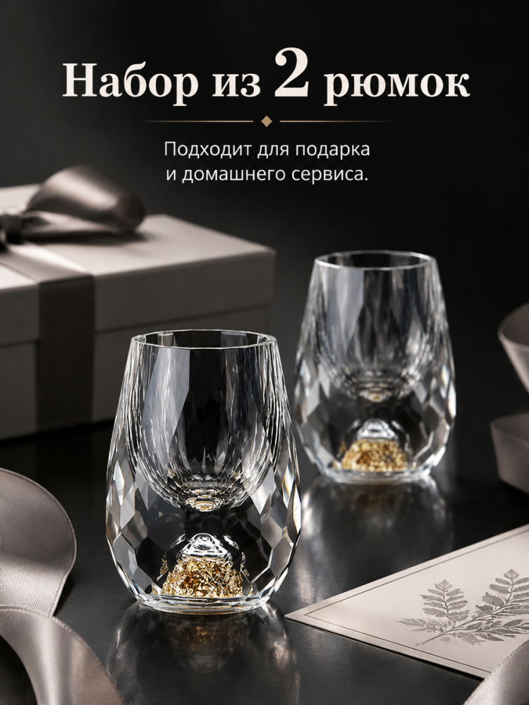 Набор рюмок "Стопки для водки", для виски и водки, стекло, прозрачный и золотой, 15 мл, 2шт