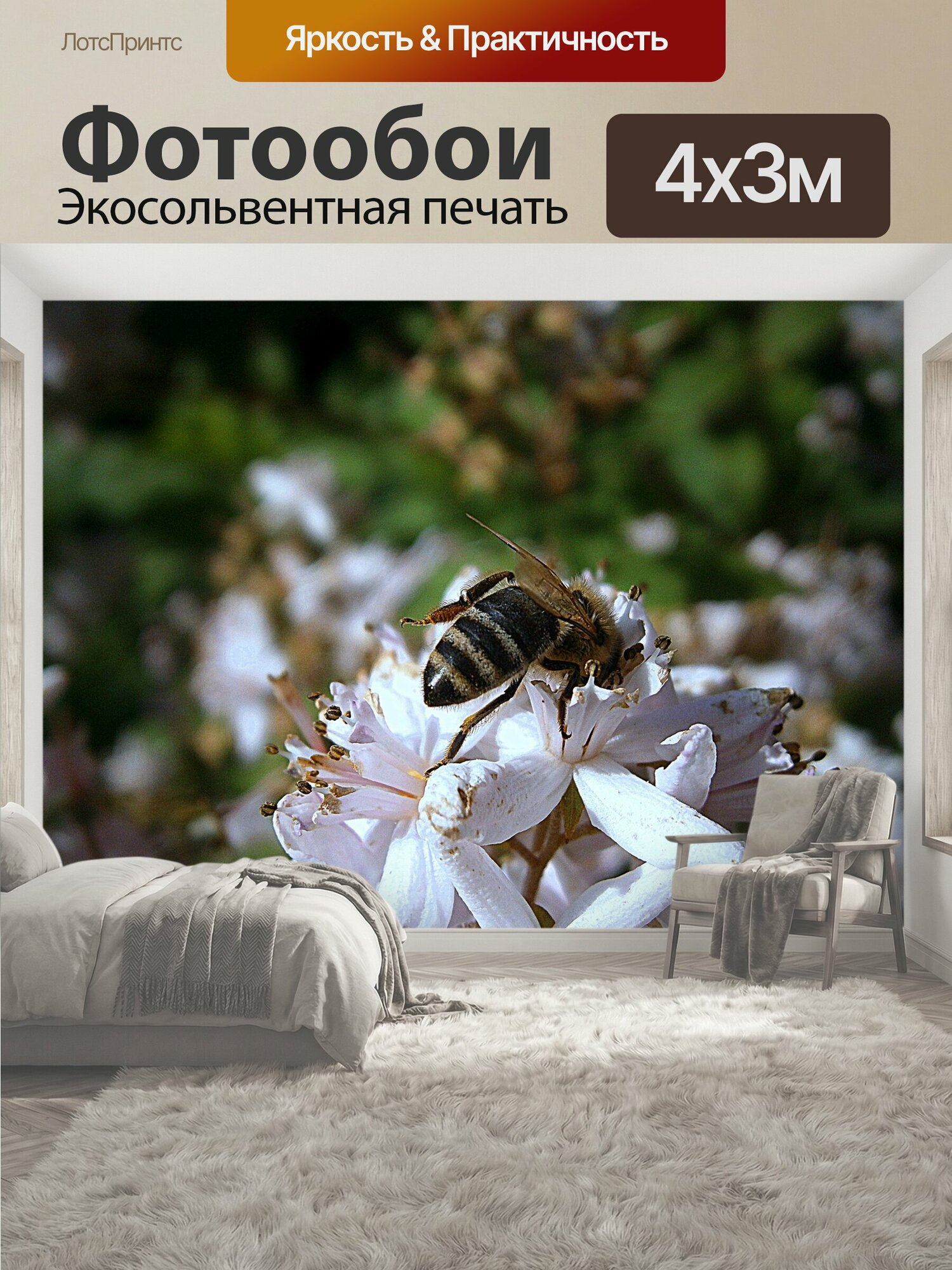 Фотообои "Пчела, пчелы, насекомые" 400x300 см. экосольвентная печать