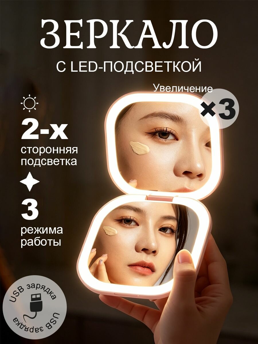 Зеркало карманное, 9 см х 9 см, 1 шт