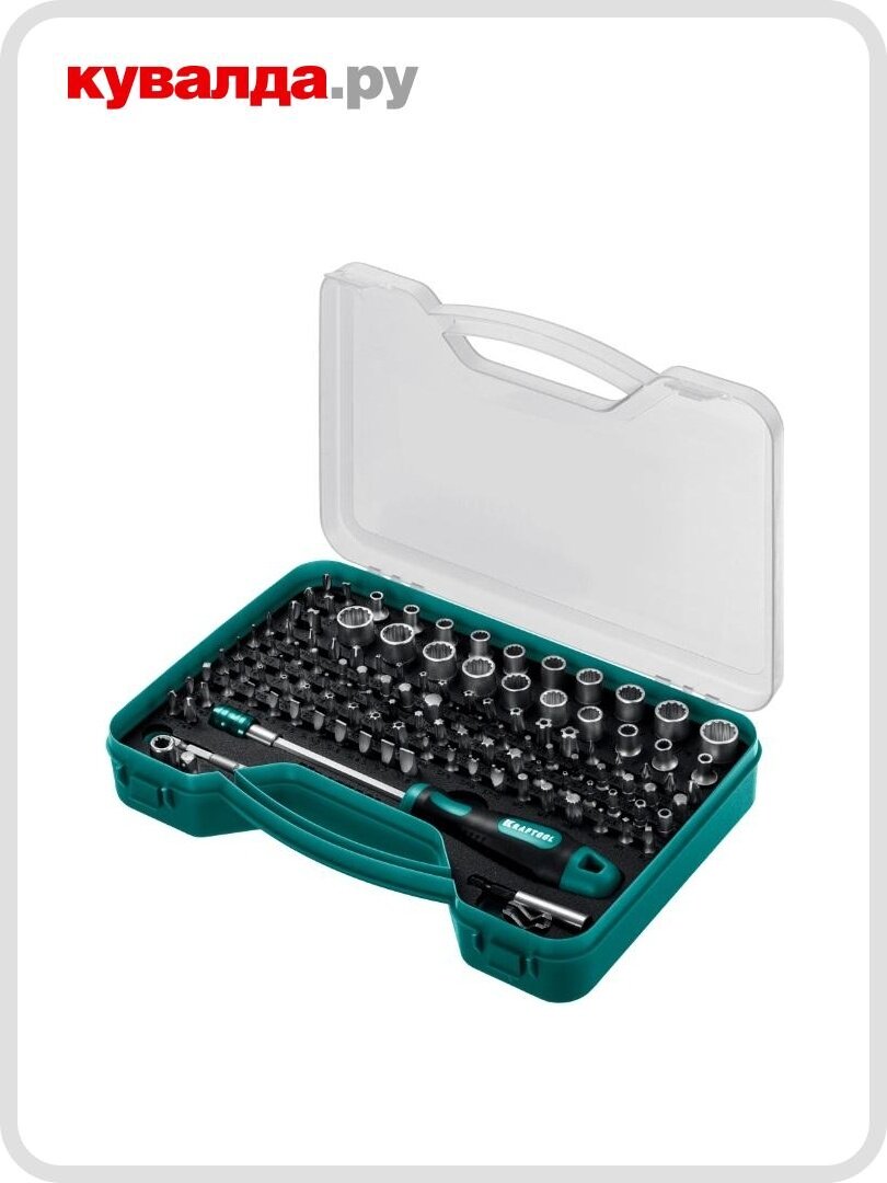 Отвертка-битодержатель KRAFTOOL 26816 X-Drive-122 с насадками, 122 шт.