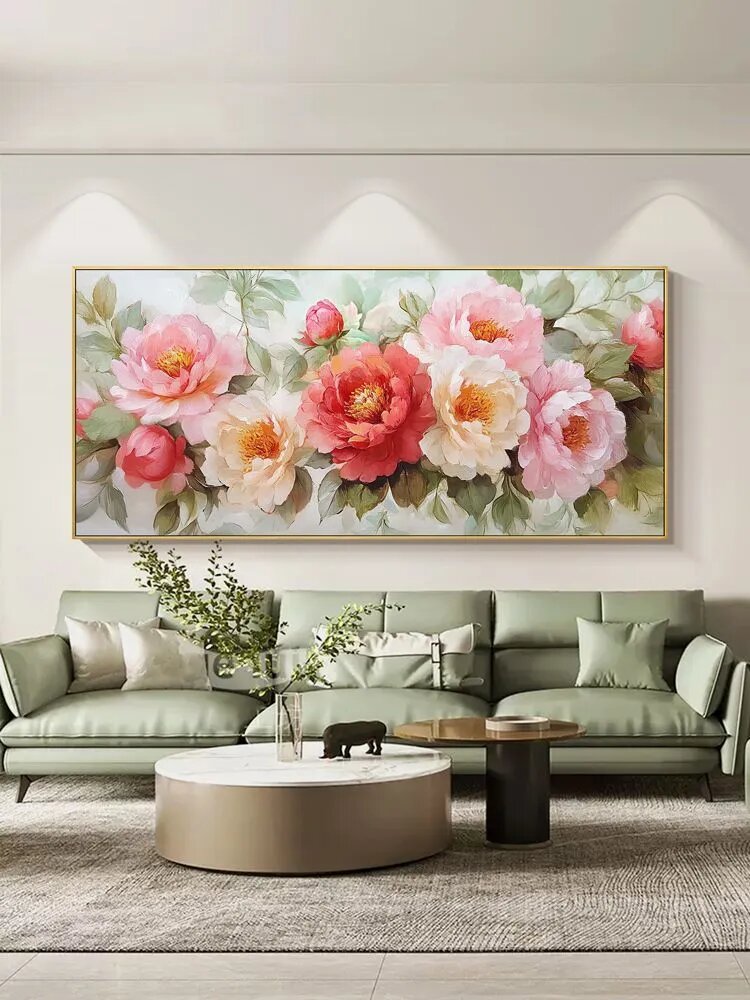 Алмазная мозаика Пионы цветы 94x44(100х50cm) без подрамника /Алмазная вышивка стразами