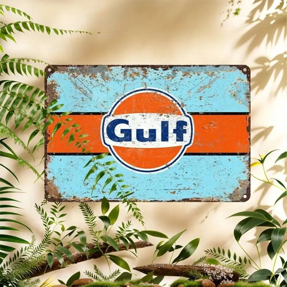 Винтажная Металлическая Настенная Табличка Gulf 8x12 Дюймов