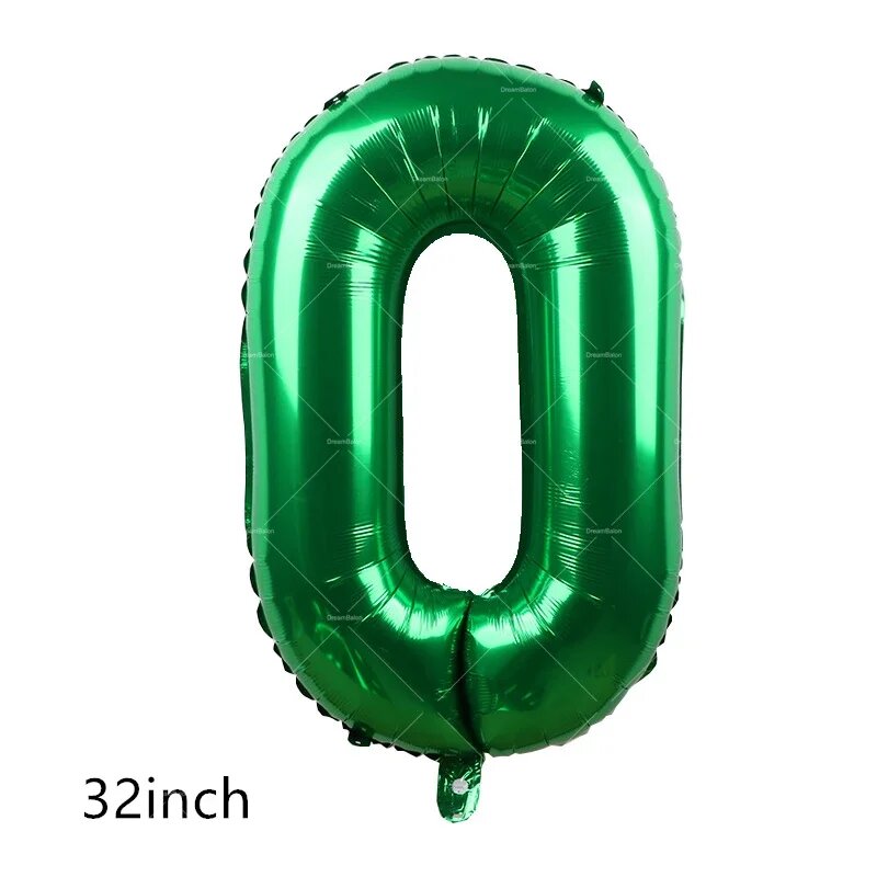 Зеленый шарик-цифра 0, 32 дюйма