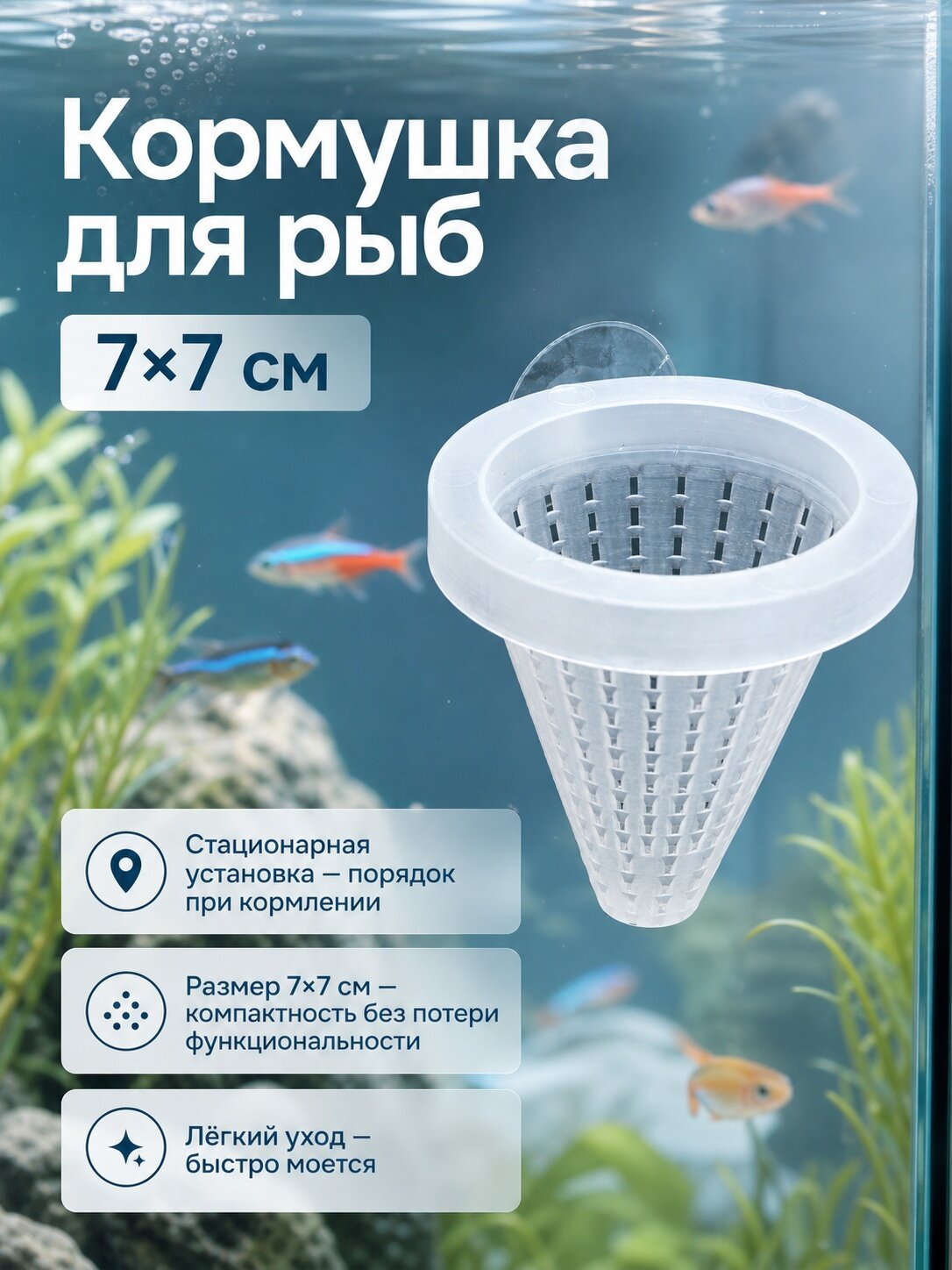 Кормушка-сфера "Пижон", для рыб, пластик, крепление присоски, 7х7 см, 1 шт