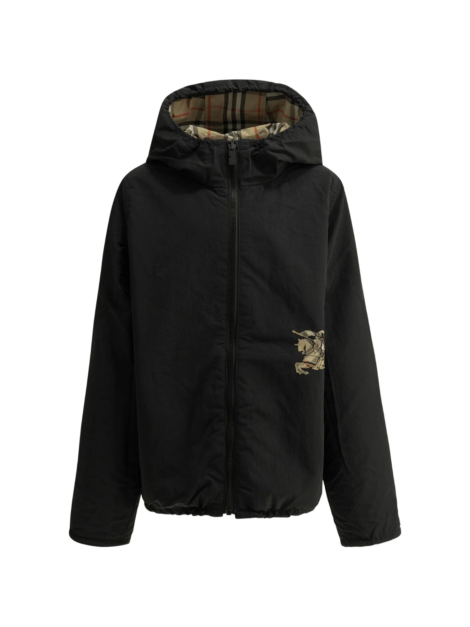 Куртка BURBERRY Check reversible hooded jacket, размер 10 лет, бежевый цветы мелкие — фото 1