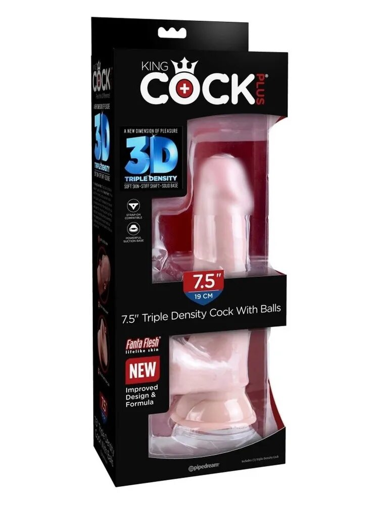 Фаллоимитатор реалистичный с мошонкой King Cock Plus, дилдо на присоске телесный, 19 см, Pipedream