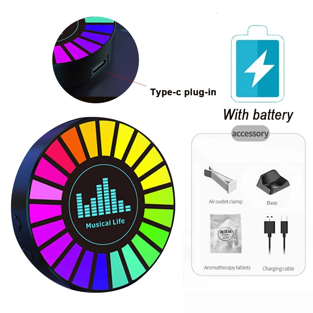 Умные RGB-подсветки, светодиодная 3D окружающая лампа, звуковое управление, музыкальное ритм-подсветка, освежитель воздуха для автомобиля, игрового ТВ, декор