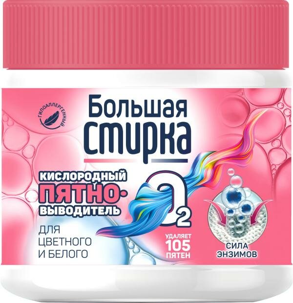 Пятновыводитель Большая стирка кислородный для цветного и белого белья 250г