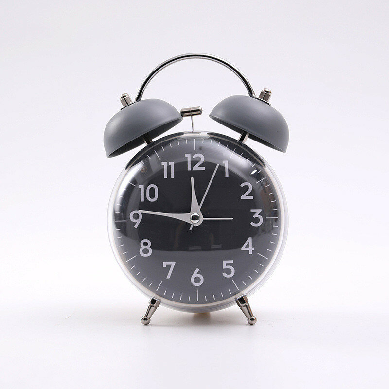 Korean style student alarm clock with large dial and quartz movement for bedroom decor, gray