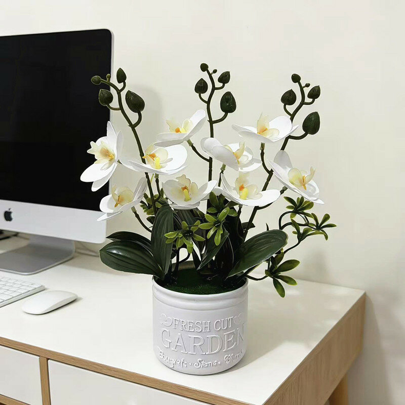 Silk butterfly orchid potted arrangement with plastic material for restaurant and hotel table decor style a