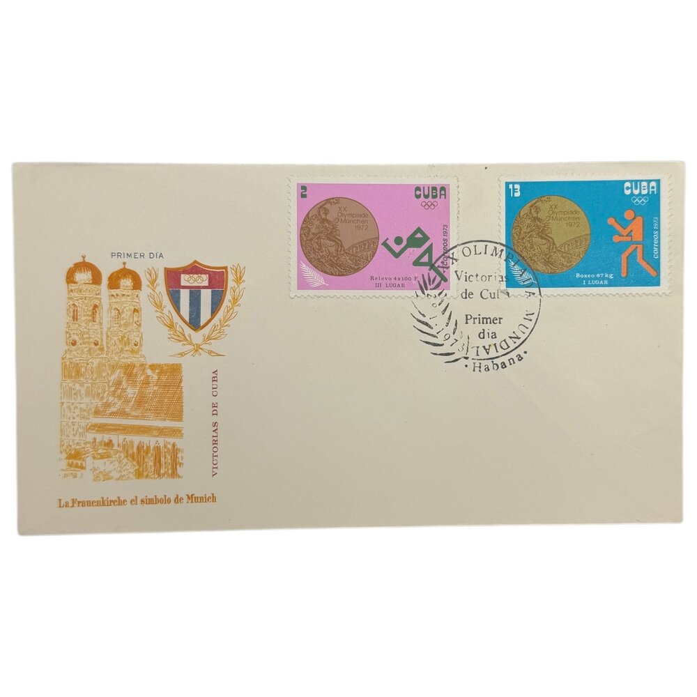 Конверт первого дня (КПД) "XX летние Олимпийские игры, Мюнхен 1972" 1973 г. Куба (Вид 4)