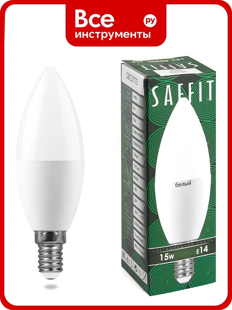 Светодиодная лампа SAFFIT SBC3715 тип свеча E14, нейтральный белый, матовая отделка для общего освещения