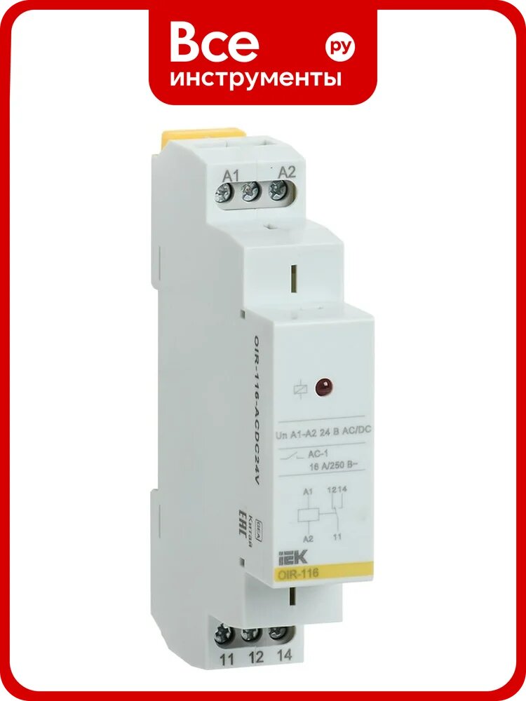 Промежуточное реле IEK OIR 1 контакт 16А 24В AC/DC OIR-116-ACDC24V